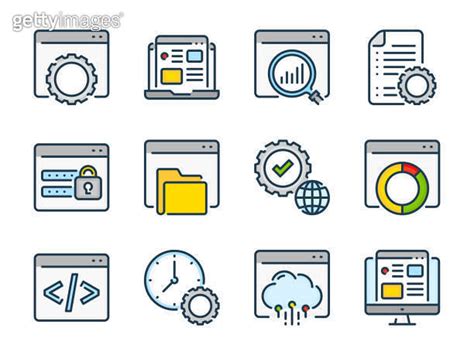 web development related vector line color icons website and web