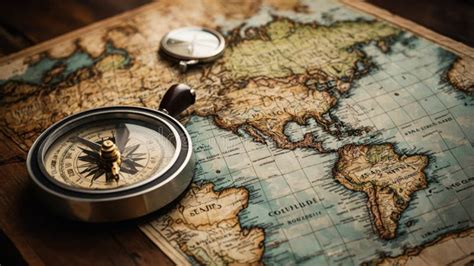 Old Fashioned Compass Resting On Map Of Uncharted Lands Stock Image