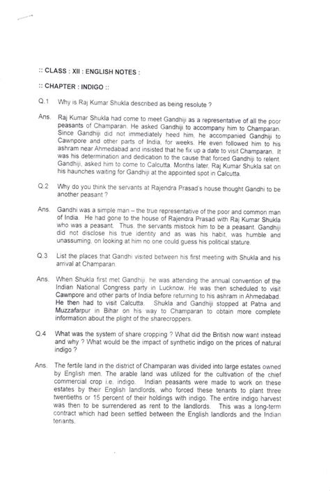 Class 12 Chapter Indigo Class Notes My School Printed Notes Scored