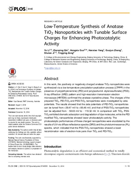 Pdf Low Temperature Synthesis Of Anatase Tio2 Nanoparticles With