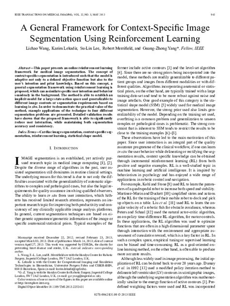 Pdf A General Framework For Context Specific Image Segmentation Using Reinforcement Learning