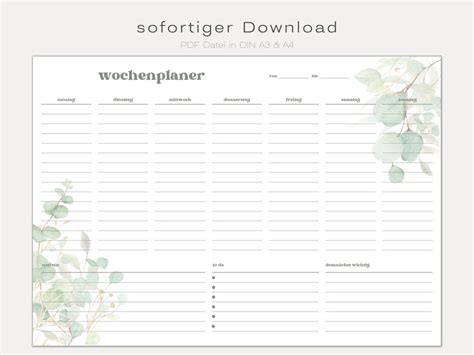 Wochenplaner Din A3 Und A4 To Do Liste Prioritäten Für Familie Auf Deutsch Wochenplan Zum