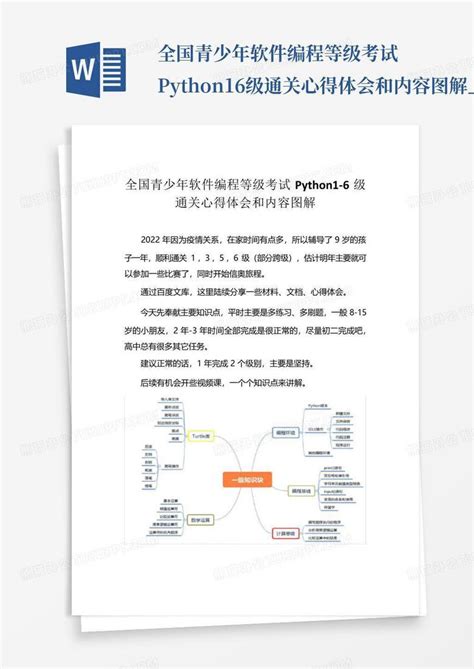 全国青少年软件编程等级考试python1 6级通关心得体会和内容图解文word模板下载编号lmgwdxoy熊猫办公