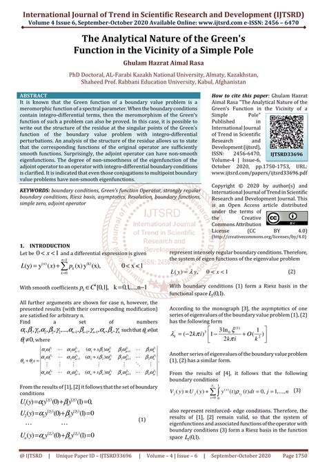 The Analytical Nature Of The Greens Function In The Vicinity Of A Simple Pole Pdf