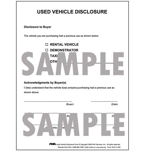 Used Vehicle Use Disclosure Form