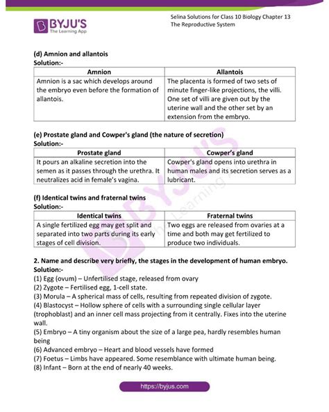 Selina Solutions Concise Biology Class 10 Chapter 13 The Reproductive