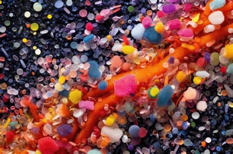 Aerial View Of Microplastics Clustering Together Under Microscope Stock Illustration