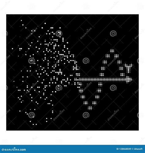 White Destructed Pixelated Halftone Dotted Sinusoid Plot Icon Stock