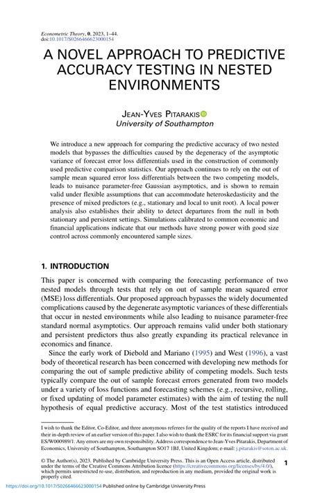 Pdf A Novel Approach To Predictive Accuracy Testing In Nested
