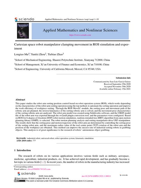 Cartesian Space Robot Manipulator Clamping Movement Pdf Matrix Mathematics Robotics