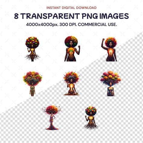 Afro Tree Women Clipart Watercolor African American Vibrant Black Girl