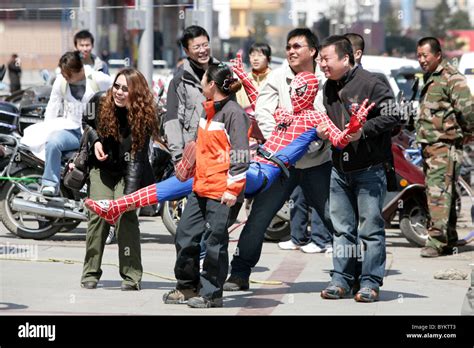 Chinese Spider Man Wows The Public Residents In Jilin City China