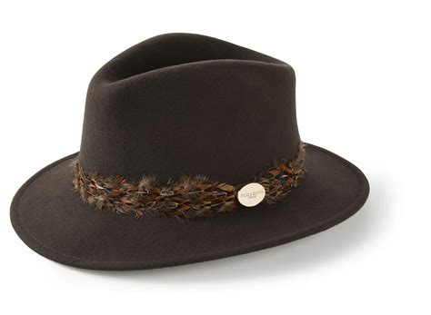 Hicks And Brown The Suffolk Womens Fedora Dark Brown Bronze Feather