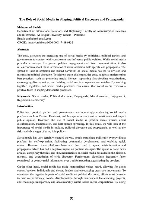 Solution The Role Of Social Media In Shaping Political Discourse And