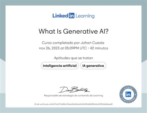johan cuesta on linkedin certificate of completion