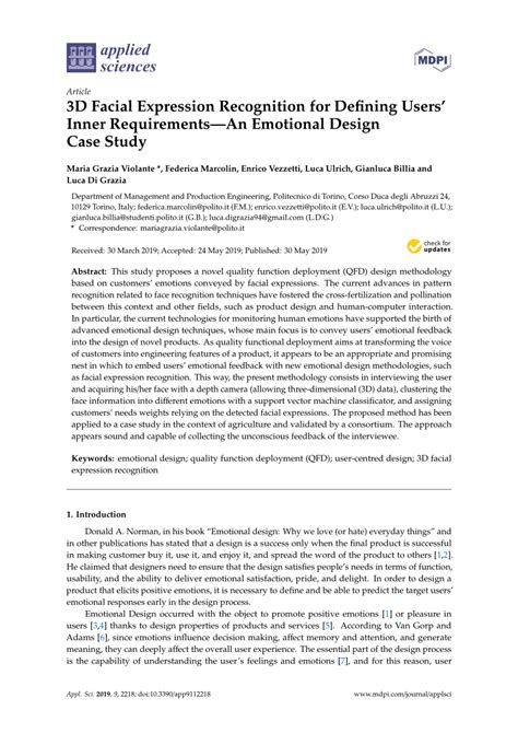 Pdf 3d Facial Expression Recognition For Defining Users Inner Requirements—an Emotional