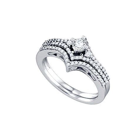 14kt White Gold Womens Round Diamond Chevron Bridal Wedding Engagement