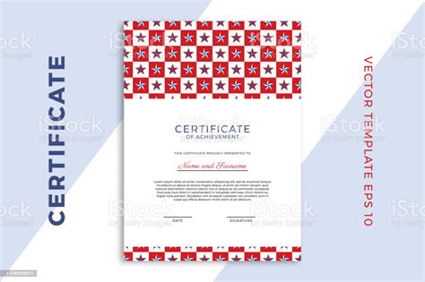 졸업 또는 과정 완료를위한 수직 비즈니스 디플로마 모형 별 기하학적 패턴으로 감사 증서 템플릿의 애국적인 디자인 벡터 배경 Eps 10 감사장에 대한 스톡 벡터 아트 및