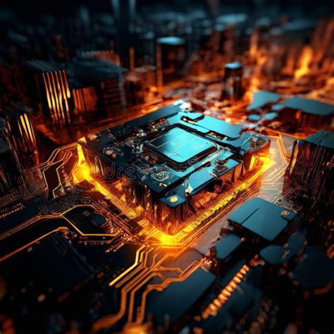3d Rendering Of Computer Motherboard And Cpu Chip With Circuit Board Stock Illustration