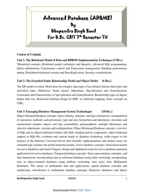 Advanced Database Note Pdf Databases Relational Database