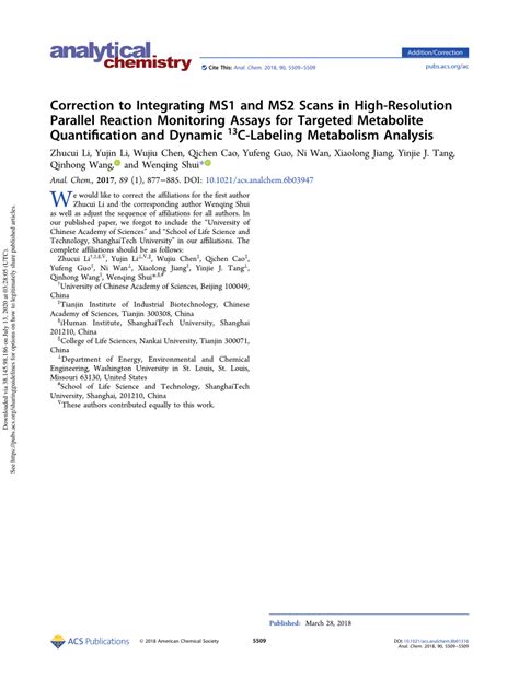 Pdf Correction To Integrating Ms1 And Ms2 Scans In High Resolution Parallel Reaction