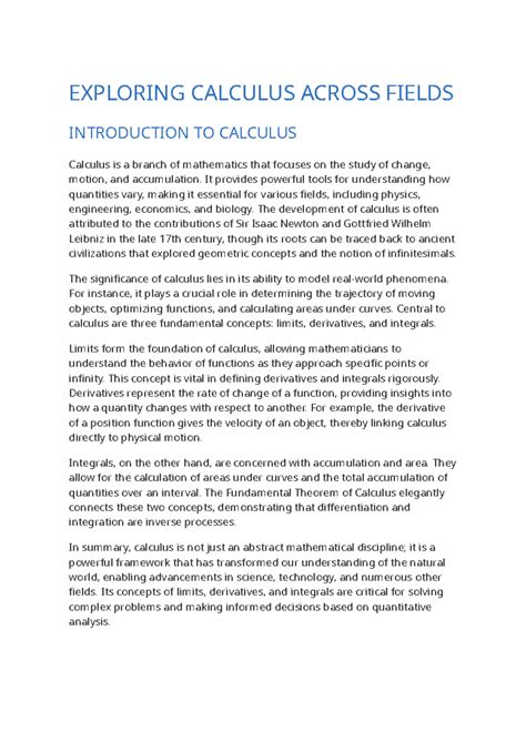 Exploring Calculus Across Fields Exploring Calculus Across Fields