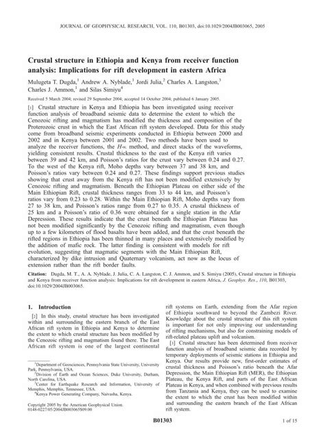 pdf crustal structure in ethiopia and kenya from receiver function