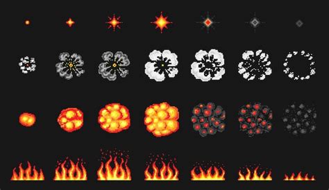 Premium Vector | Pixel art bit fire objects nuclear explosion game ...