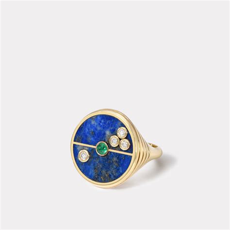 Compass Ring Lapis Emerald Retrouvai Modern Heirlooms