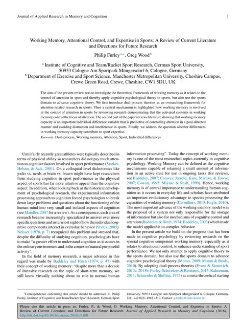 Pdf Working Memory Attentional Control And Expertise In Sports A