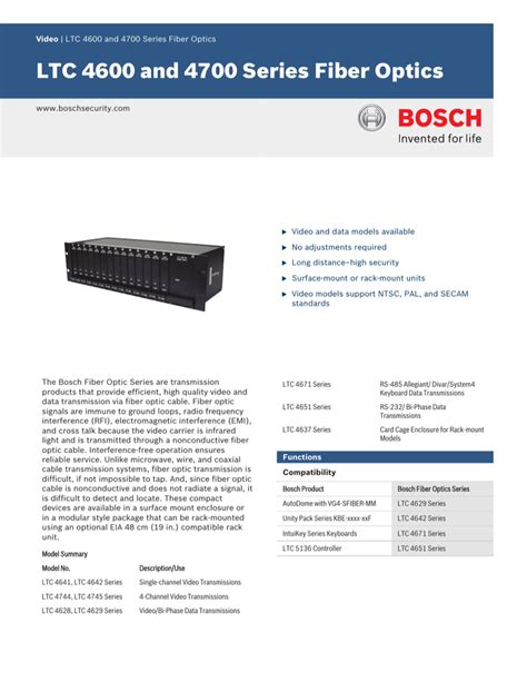 Bosch Fiber Optics Ltc 4600 4700 Series Product Brochure