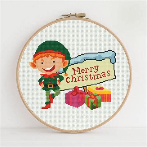 Merry Christmas Elf Cross Stitch Pattern Lab Pattern