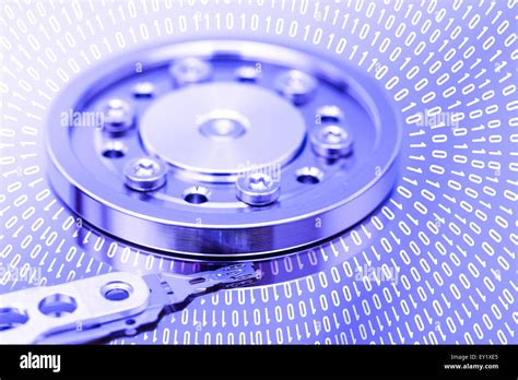 Computer Hard Disk Drive Internals And Binary Number Code Stock Photo Alamy