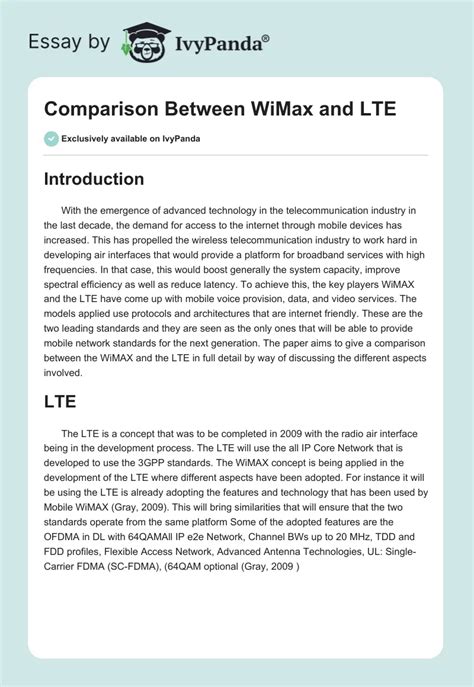 Comparison Between Wimax And Lte 1957 Words Term Paper Example