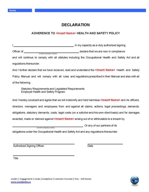 H S Policy Declaration Form