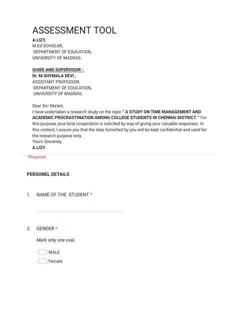 Assessment Tool Pdf Procrastination Professional Skills