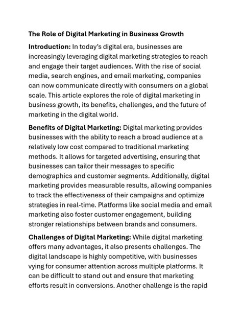 The Role Of Digital Marketing In Business Growth Pdf Digital Marketing Business