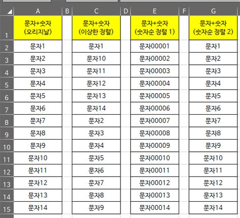 왕 초보용 엑셀 매크로 VBA 배우기 문자 숫자 정렬