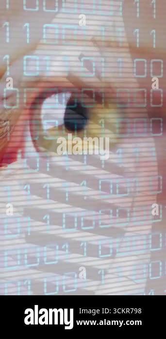 Animation Of Binary Coding And Dna Strand Over Eye Global Medicine And
