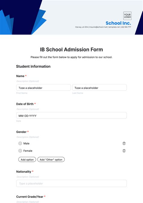 Free School Registration Form Template To Edit Online