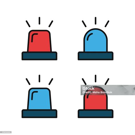 사이렌 깜박이는 라이트 아이콘 세트입니다 경찰 구급차 또는 소방차에 대한 사이렌 비상 신호 벡터 일러스트레이션 경찰관에 대한 스톡 벡터 아트 및 기타 이미지 Istock