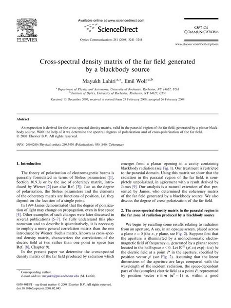 Pdf Cross Spectral Density Matrix Of The Far Field Generated By A Blackbody Source Dokumen Tips