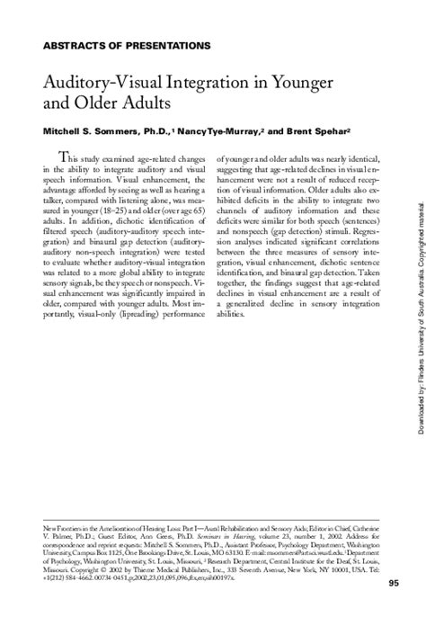 Pdf Auditory Visual Integration In Younger And Older Adults Nancy