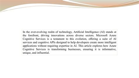 Microsoft Azure Cognitive Services Revolutionizing Ai Integration In Business Ppt