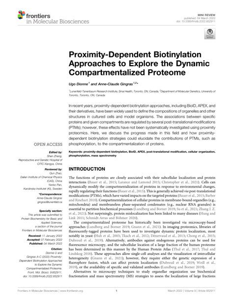 Pdf Proximity Dependent Biotinylation Approaches To Explore The Dynamic Compartmentalized Proteome