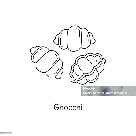 그노치 파스타 일러스트레이션 벡터 낙서 스케치입니다 전통 이탈리아 음식 조각 또는 색칠 공부를위한 손으로 그린 이미지 격리된 검은색 선 아이콘입니다 편집 가능한 스트로크