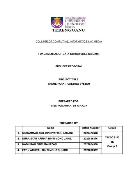 Proposal CSC COLLEGE OF COMPUTING INFORMATICS AND MEDIA FUNDAMENTAL OF DATA STRUCTURES