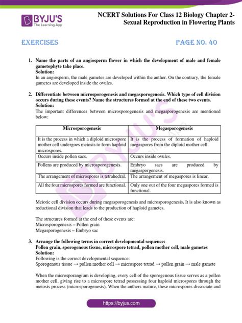 Ncert Solutions Class 12 Chapter 2 Sexual Reproduction In Flowering