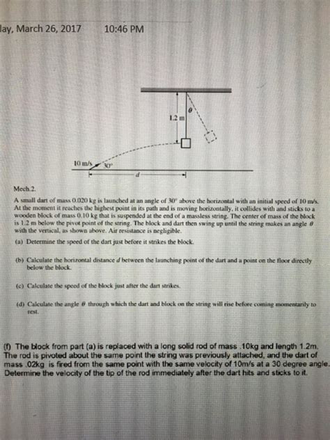 solved a small dart of mass 0 020 kg is launched at an