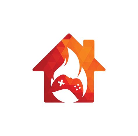 Gaming Fire Home Shape Concept Logo Icon Designs Vector Game Pad With A Fire For Gaming Logo